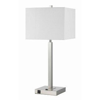 Rectangular Metal Table Lamp with Tubular Base and 2 Power Outlet ...