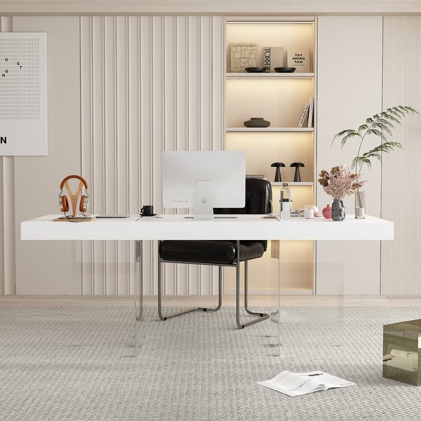 Meeting Desk Computer Desk Sleek Dining to Desk Glass-Leg Elegance ...