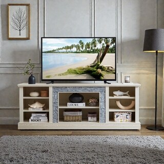 Large TV Stand with Faux Stacked Stone Surround, Media Console Table ...