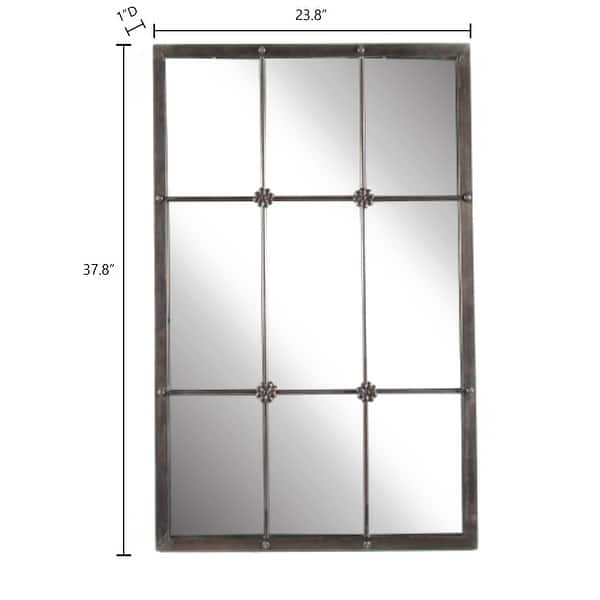 Rustic Brown Metal Frame Windowpane Accent Wall Mirror - 37.75" H x 23. ...