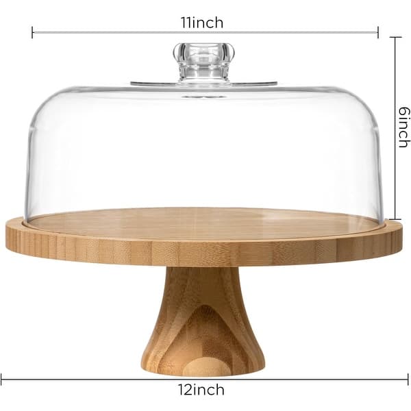 Bamboo Cake Plate Display Stand with Acrylic Dome Cover - Bed Bath ...