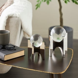 Silver Glass Orb Sculpture with X Shaped Holder (Set of 2) - Bed Bath ...