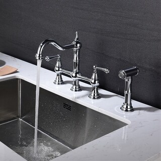 Bridge Dual Handles Kitchen Faucet With Pull-Out Side Spray in - Bed ...