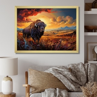 Designart "Native American Art Bison Spirit II" Native American Framed ...