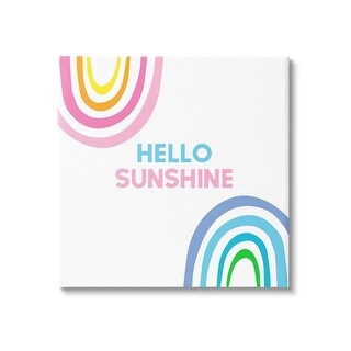 Stupell Hello Sunshine Pastel Greeting Pink Blue Rainbows Canvas Wall ...