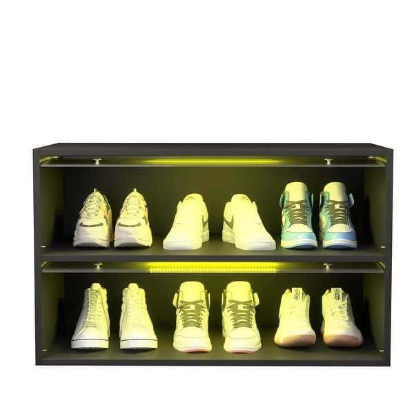 Stacking Shoe Box with Glass Door 2 Layers and LED Light Black Shoe ...