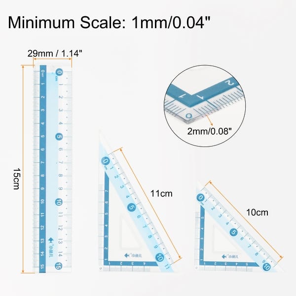 4pcs Ruler Set 15cm Straight Ruler Protractor Triangle with Wavy Line ...