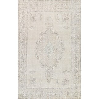 Muted Distressed Floral Tabriz Persian Area Rug Wool Handmade Carpet ...