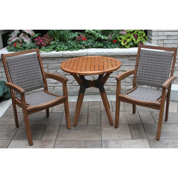 Eilaf Eucalyptus 3 pc Bistro Set with Wicker Stacking Chairs - N/A ...