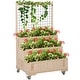 Wood Planter Trellis Movable Wheels, Storage Space, 2 Drainage Holes ...