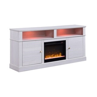 Cier 70 Inch TV Console with LED Fireplace Heater, Plinth Base, White ...