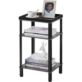 Compact 24-inch Slim Side Table with Magazine Holder, Industrial Narrow ...