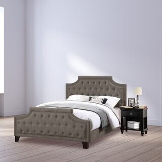 Traditional Style button bed Brown frame headboard Fabric size bed ...