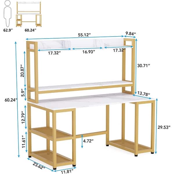 Computer Desk with Hutch and Monitor Stand Riser, Rustic Industrial ...