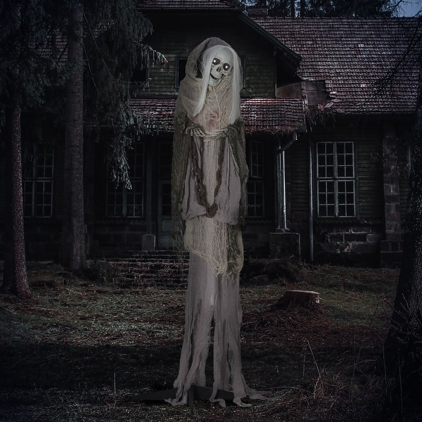 Outsunny 72" Life Size Outdoor Halloween Decorations Skeleton Witch ...