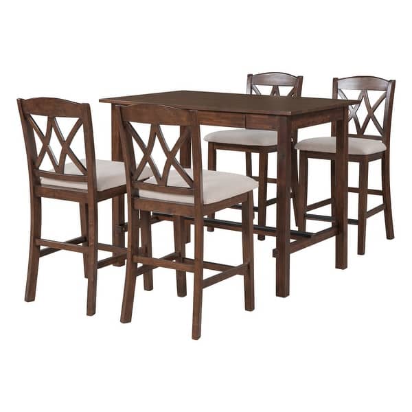 5-Piece Counter Height Dining Table Set w/4 Chairs&Drawer, Walnut - Bed ...