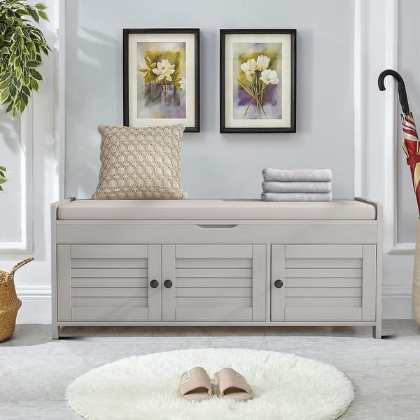 Classic Modern Storage Bench with Two Cabinets and Flip-Top Storage ...