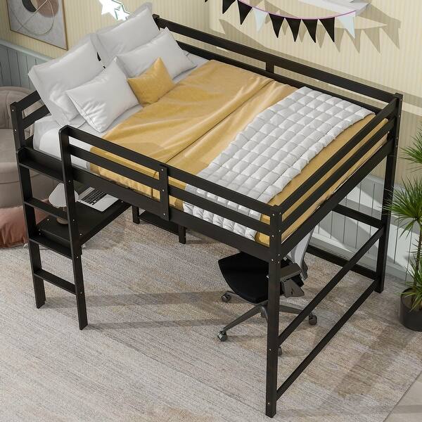 Full Loft Bed Modern Wood Bulit-in Ladder Kids' Beds with Desk and ...