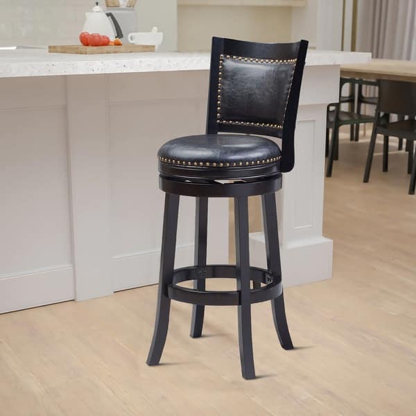 24 inch Swivel Counter Stool, Solid Wood, Faux Leather - 21.5 L x 18 W ...