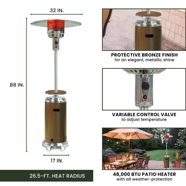 Hanover 7-Ft. 48,000 BTU Steel Umbrella Propane Patio Heater in Bronze ...