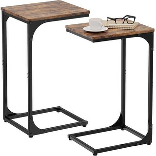 Slim C-Shaped End Tables for Sofa, Bedroom, and Small Spaces, Rustic ...