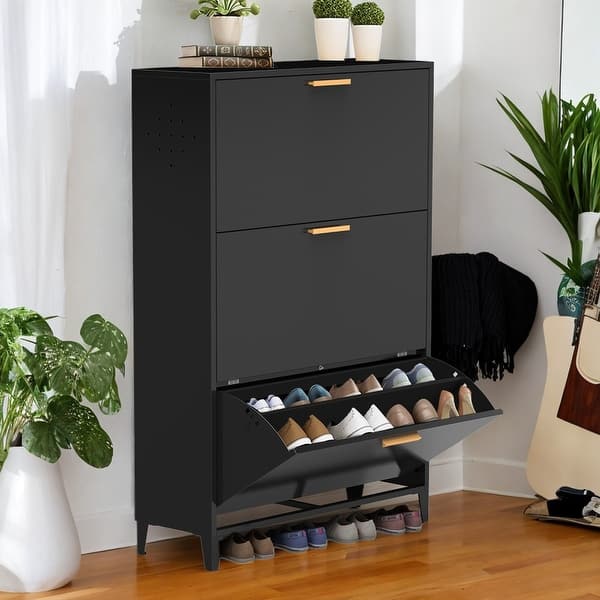 All Steel 3 Drawer Shoe Shoe Rack Storage Organizer with Flip Door for ...
