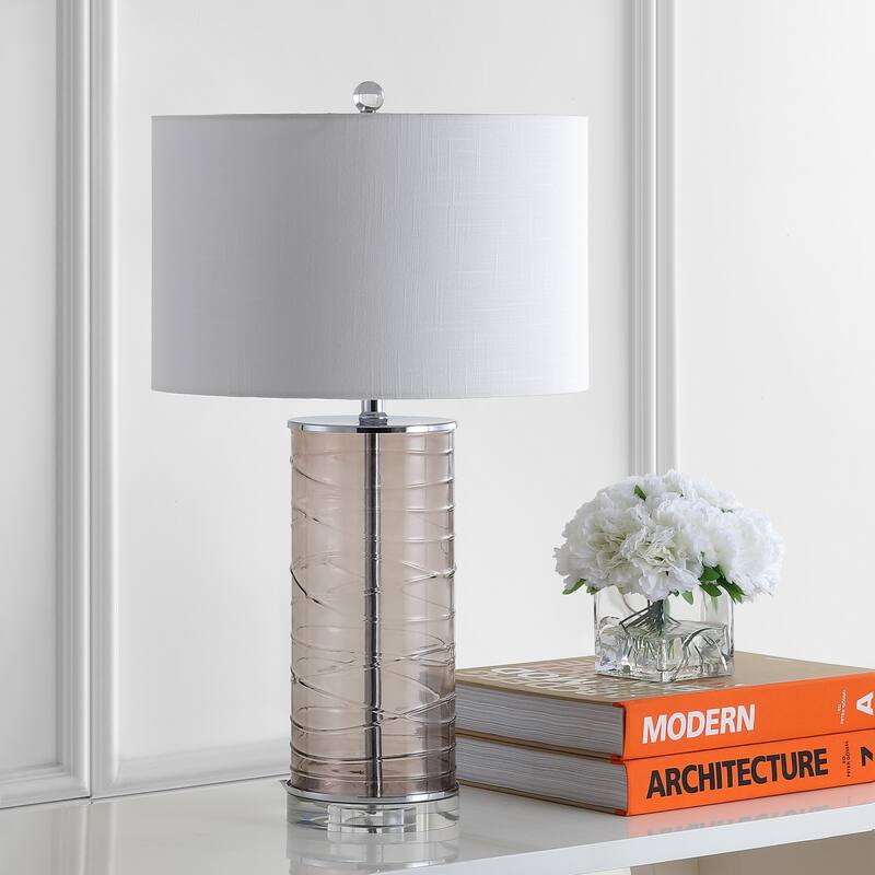 JONATHAN Y Coco 27.5" Modern Fused Glass Cylinder LED Table Lamp ...