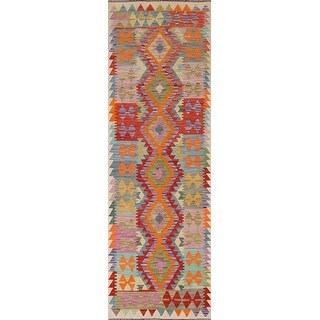 Kilim Multi-Color Runner Rug Hand-Woven Geometric Wool Carpet - 2'8" x ...