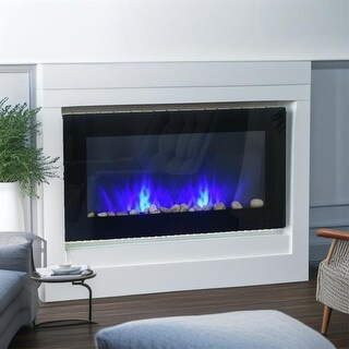 Electric Wall-Mounted Fireplace w/Flame Effect,7Color Background Light ...