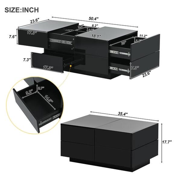 Extendable Coffee Table with 4 Drawers for Living Room - Bed Bath ...