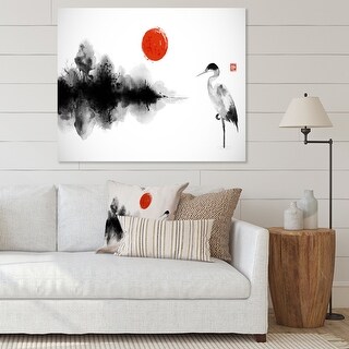 Designart "Japanese Red Sun On Misty Island With Forest Trees ...