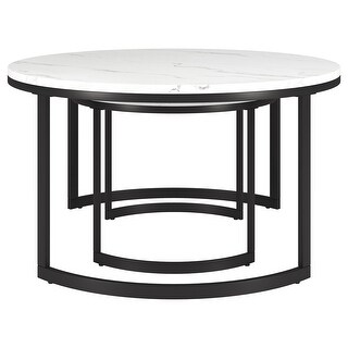 HomeRoots Set of Two 36" White And Black Faux Marble And Steel Round ...