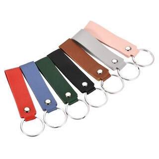 7Pcs Leather Keychain PU Circle Keyring Ornament Key Lanyard Strap ...