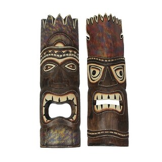 Carved Brown Wood Polynesian Style Tiki Masks 20 Inch (Set Of 2 ) - Bed ...