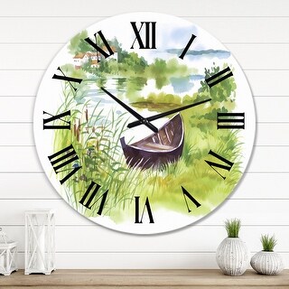 Designart 'Rural Green Landscape With Boat' Lake House wall clock - Bed ...