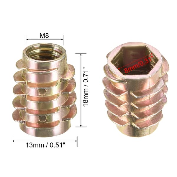 Threaded Insert Nuts Hex-Flush M8 Internal Threads 18mm Length 20pcs ...