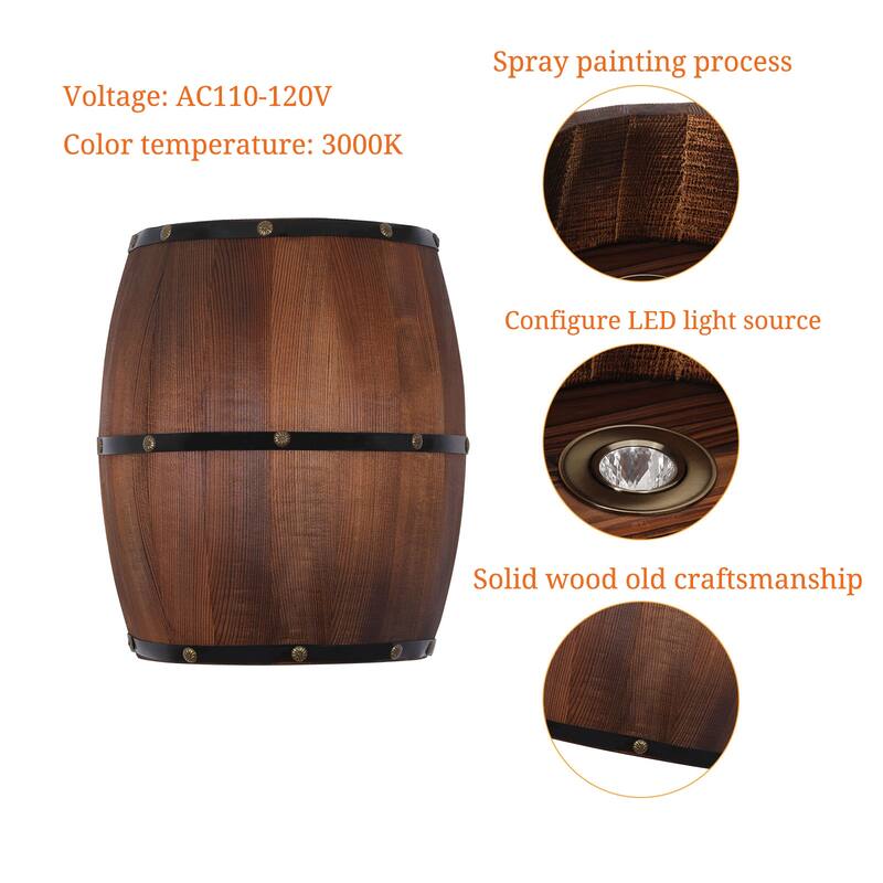 Farmhouse Vintage LED Wall Light with Barrel Shape - Overstock - 36189436