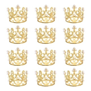 12Pcs Mini Crown Cake Toppers, Princess Little Gold Crown, Mini Pearls ...