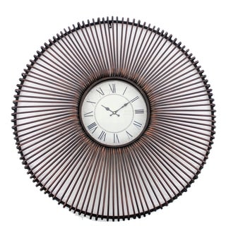 Wall Clock with Metal Fan Guard Design Frame, Brown - Bed Bath & Beyond ...