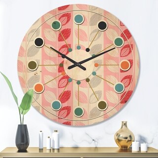 Designart 'Botanical Retro Design I' Mid-Century Modern Wood Wall Clock ...