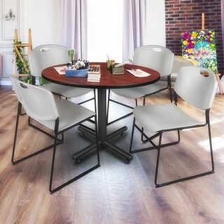Kobe Laminate 48-inch Round Breakroom Table with 4 Zeng Grey Stackable ...