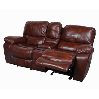 Porter Ramsey Top Grain Leather Gliding Recliner Loveseat with Center ...