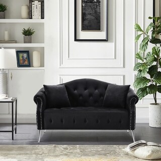 59.4" Modern Velvet Loveseat, Nailhead Trimmed Rolled Arm Sofa Couch ...