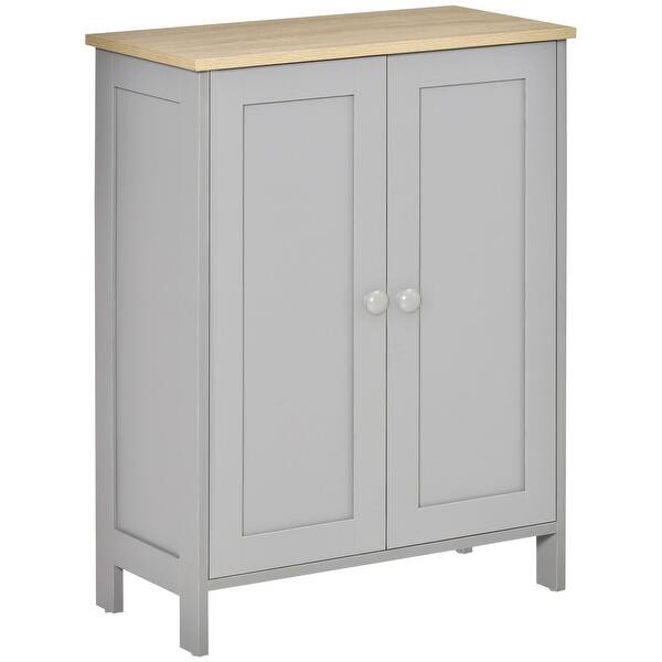 Storage Cabinet Double Door Cupboard with 2 Adjustable Shelves - Bed ...
