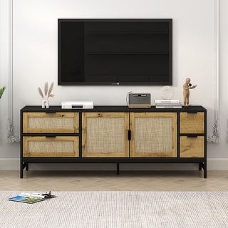 Rattan TV Stand for TVs up to 65",Media Console with Adjustable Shelve ...