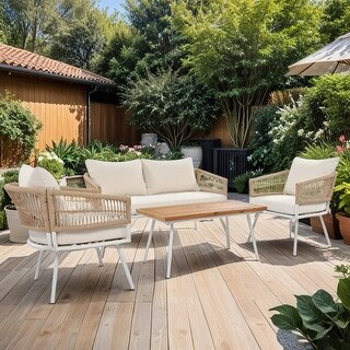 4-Pieces Patio Conversation Set Furniture, Boho Outdoor Loveseat with ...