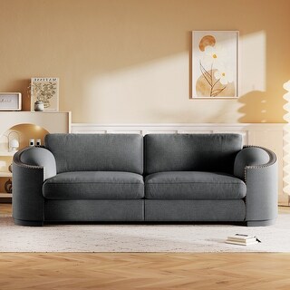 Gray Stylish Polyester Sofa with Semilunar Arm, Rivet Detailing - Bed ...