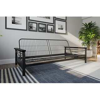 Nadine Metal Futon Frame With Espresso Wood Armrests, Full Size ...