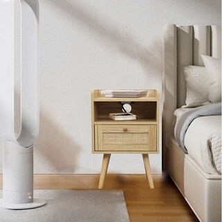 Natural Bedside Accent Side End Table Nightstands w/ Charging Station ...