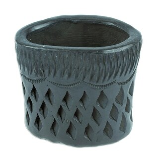 Novica Handmade Oval & Diamonds Barro Negro Mini Flower Pot - Bed Bath ...